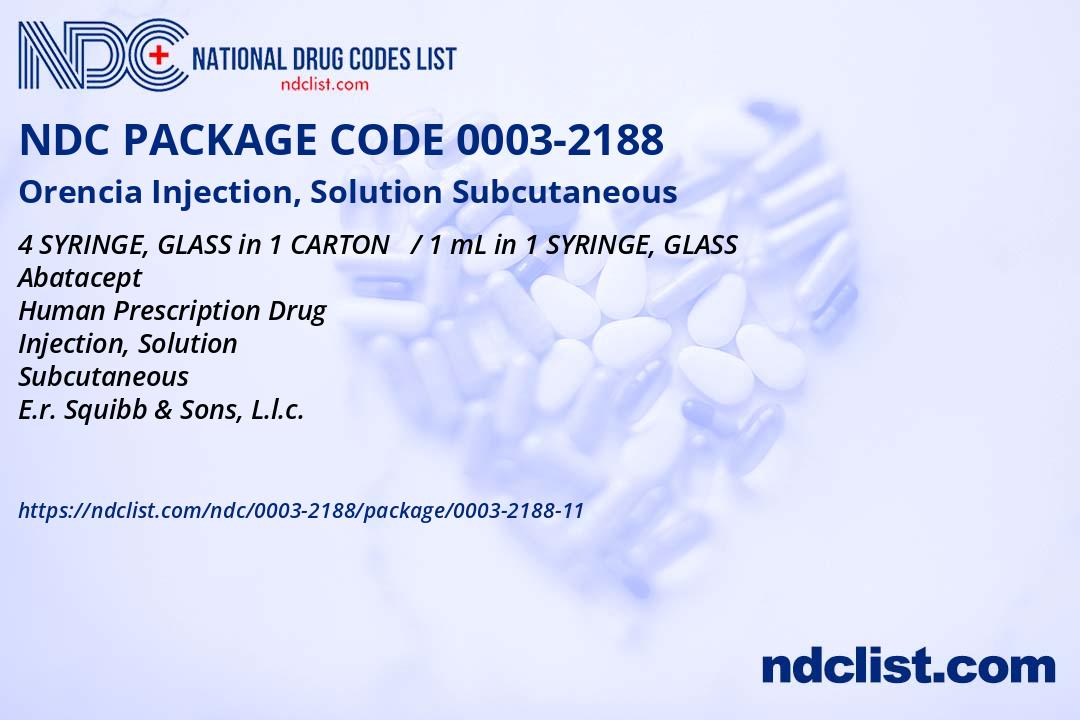 NDC Package 0003-2188-11 Orencia Injection, Solution Subcutaneous