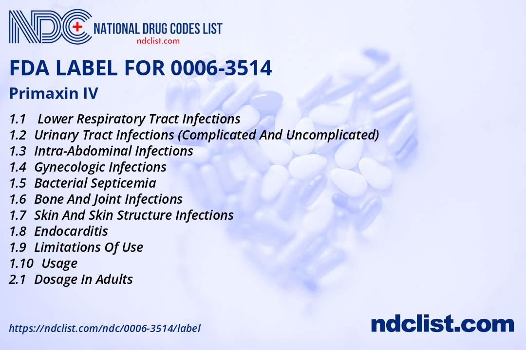 FDA Label for Primaxin IV - Indications, Usage & Precautions