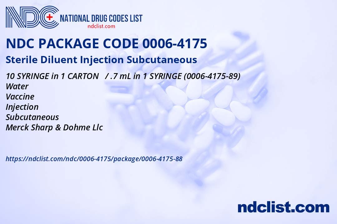 NDC Package 0006-4175-88 Sterile Diluent Injection Intramuscular ...
