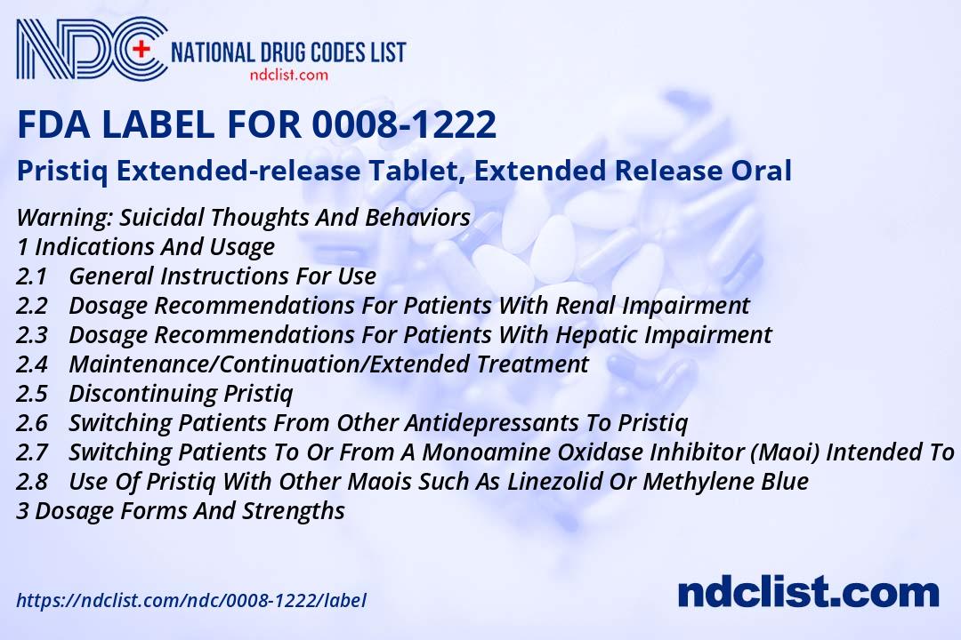 FDA Label for Pristiq Extended-release Tablet, Extended Release Oral ...