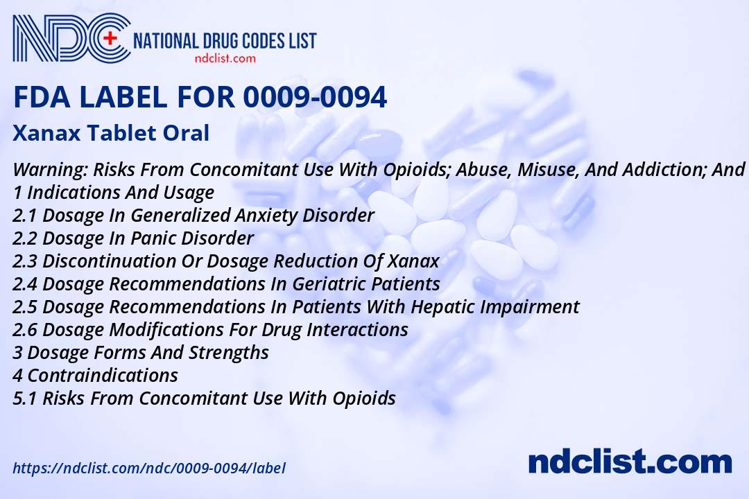 Xanax Tablet FDA Label - NDC 0009-0094