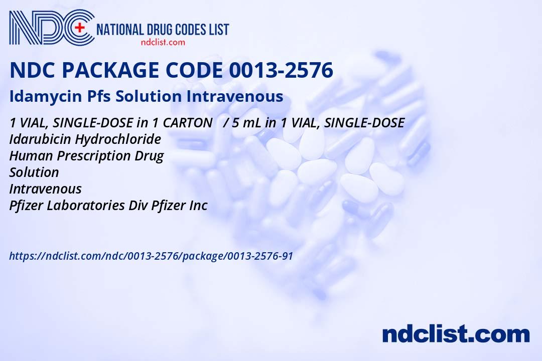 NDC Package 0013-2576-91 Idamycin Pfs Solution Intravenous