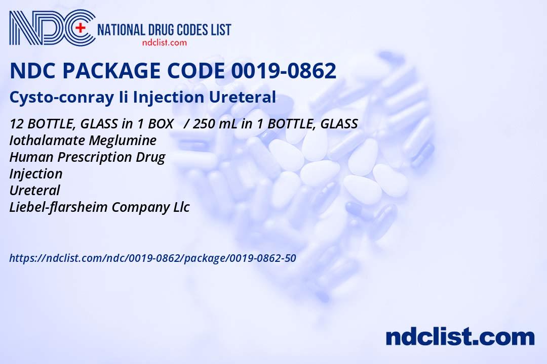 NDC Package 0019-0862-50 Cysto-conray Ii Injection Ureteral