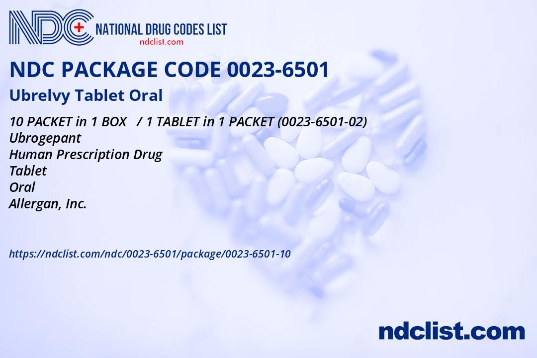 NDC Package 0023-6501-10 Ubrelvy Tablet Oral