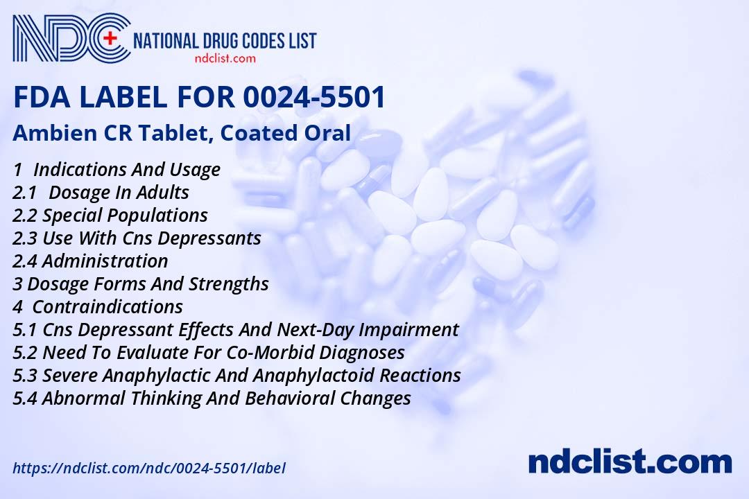 FDA Label for Ambien CR Tablet, Coated Oral - Indications, Usage ...