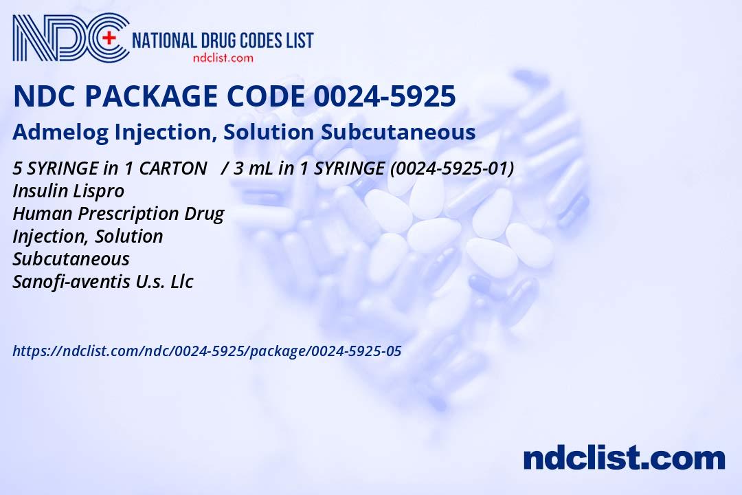 NDC Package 0024-5925-05 Admelog Injection, Solution Subcutaneous
