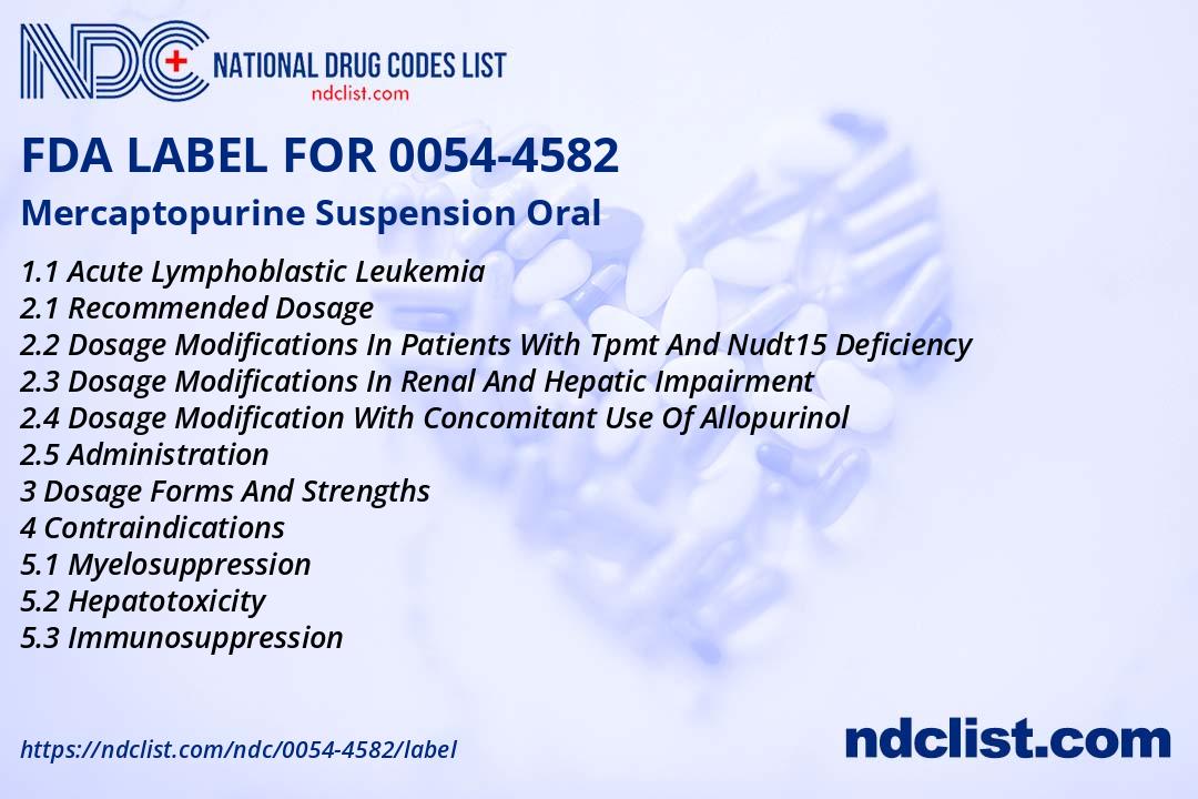 Mercaptopurine Suspension FDA Label - NDC 0054-4582