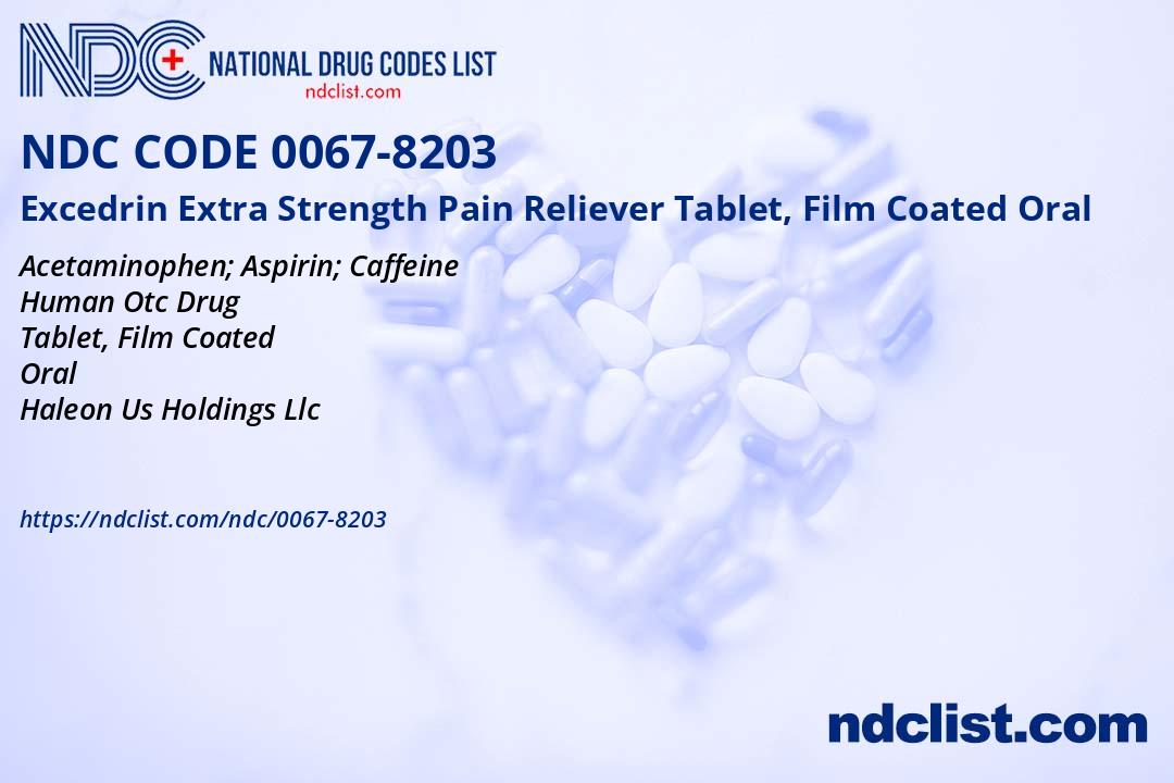 NDC 0067-8203 Excedrin Extra Strength Pain Reliever Tablet, Film Coated ...