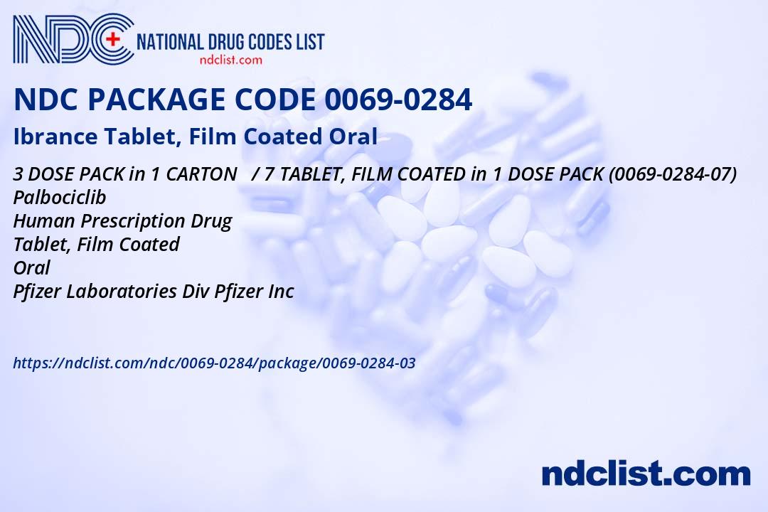 NDC Package 0069-0284-03 Ibrance Tablet, Film Coated Oral