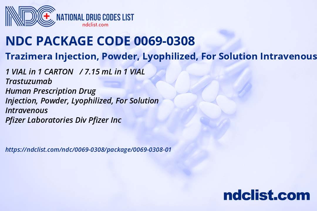 NDC Package 0069-0308-01 Trazimera Injection, Powder, Lyophilized, For ...