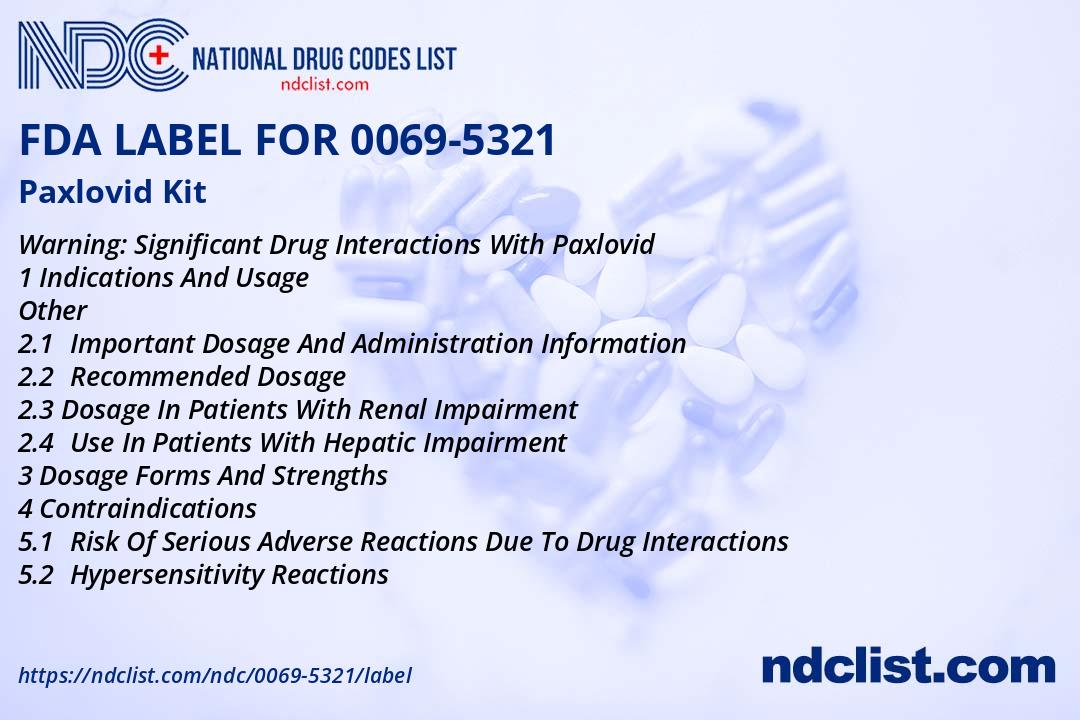 Paxlovid Kit FDA Label - NDC 0069-5321
