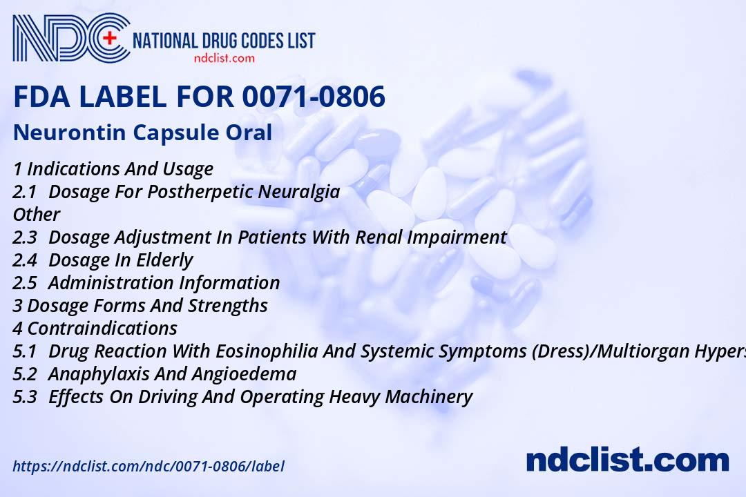 Neurontin Capsule FDA Label - NDC 0071-0806