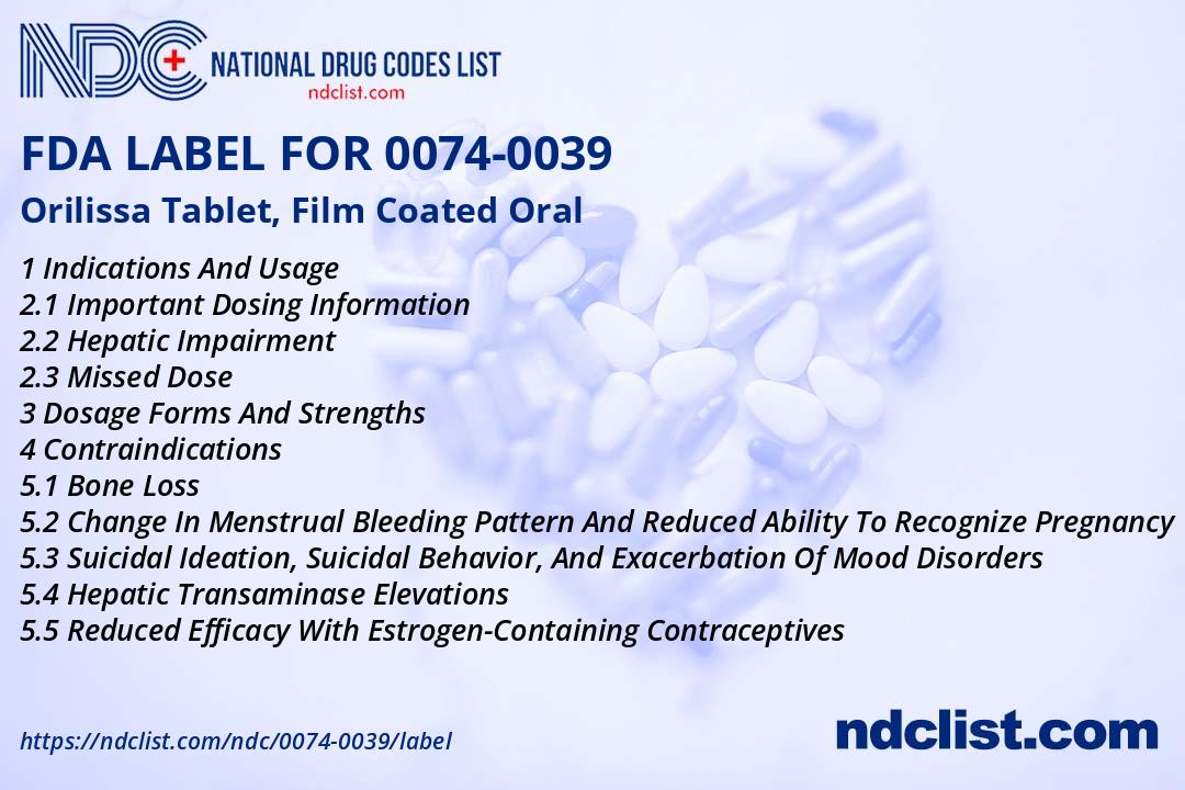Orilissa Tablet, Film Coated FDA Label - NDC 0074-0039