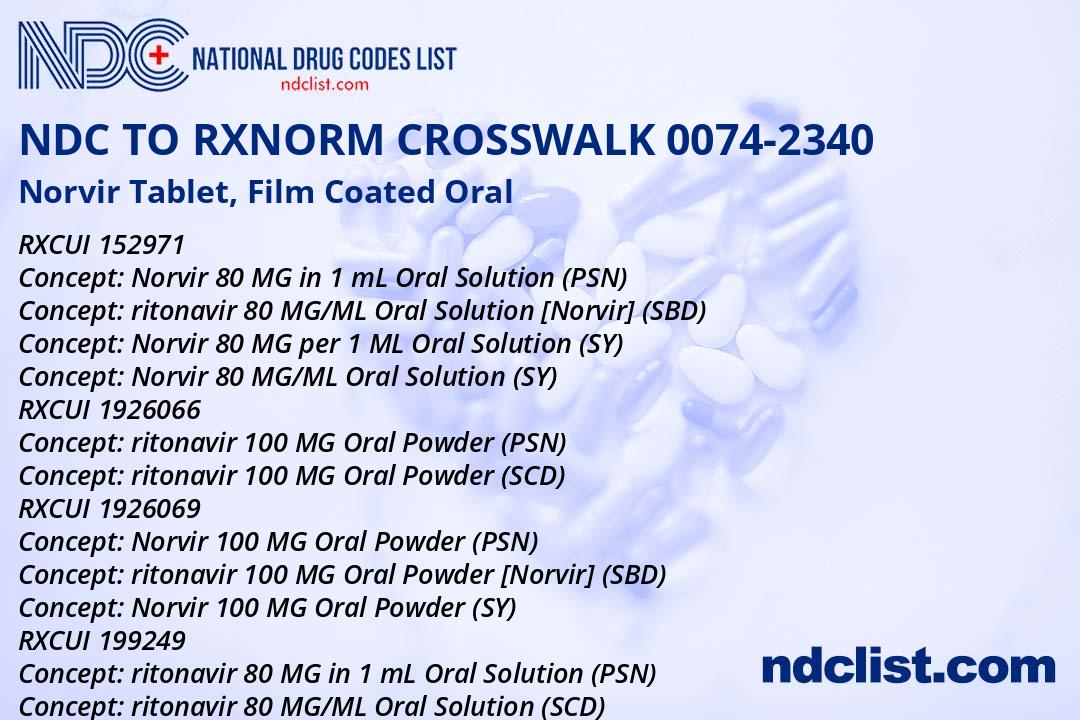 Norvir Tablet, Film Coated RxNorm Crosswalk - NDC 0074-2340