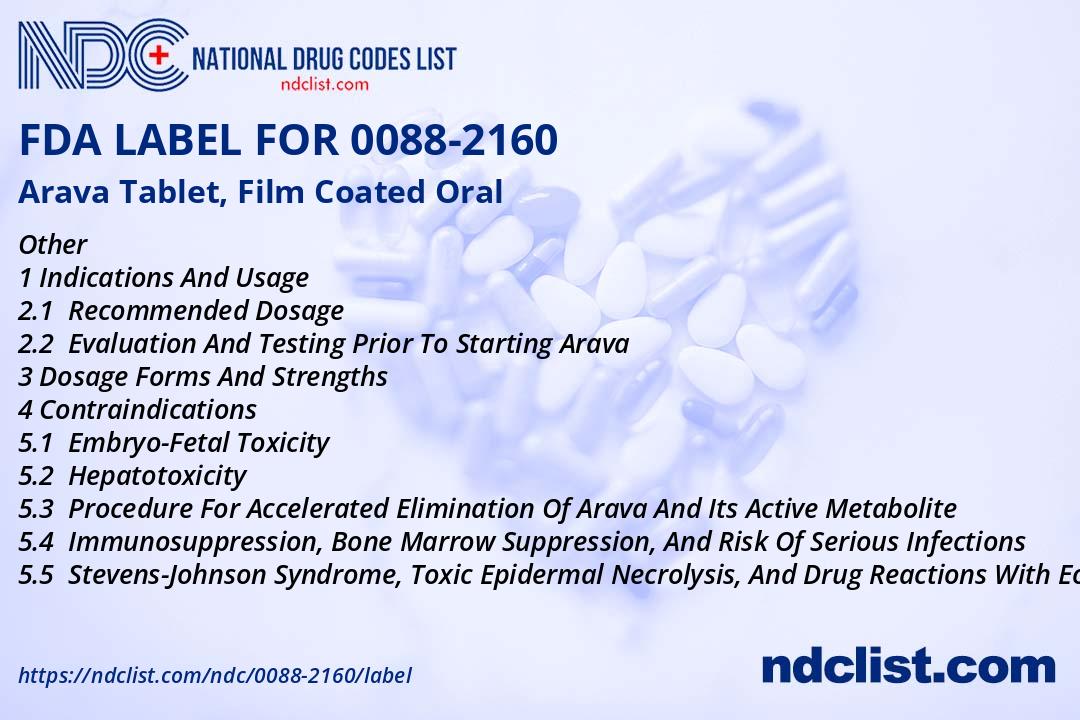 Arava Tablet, Film Coated FDA Label - NDC 0088-2160