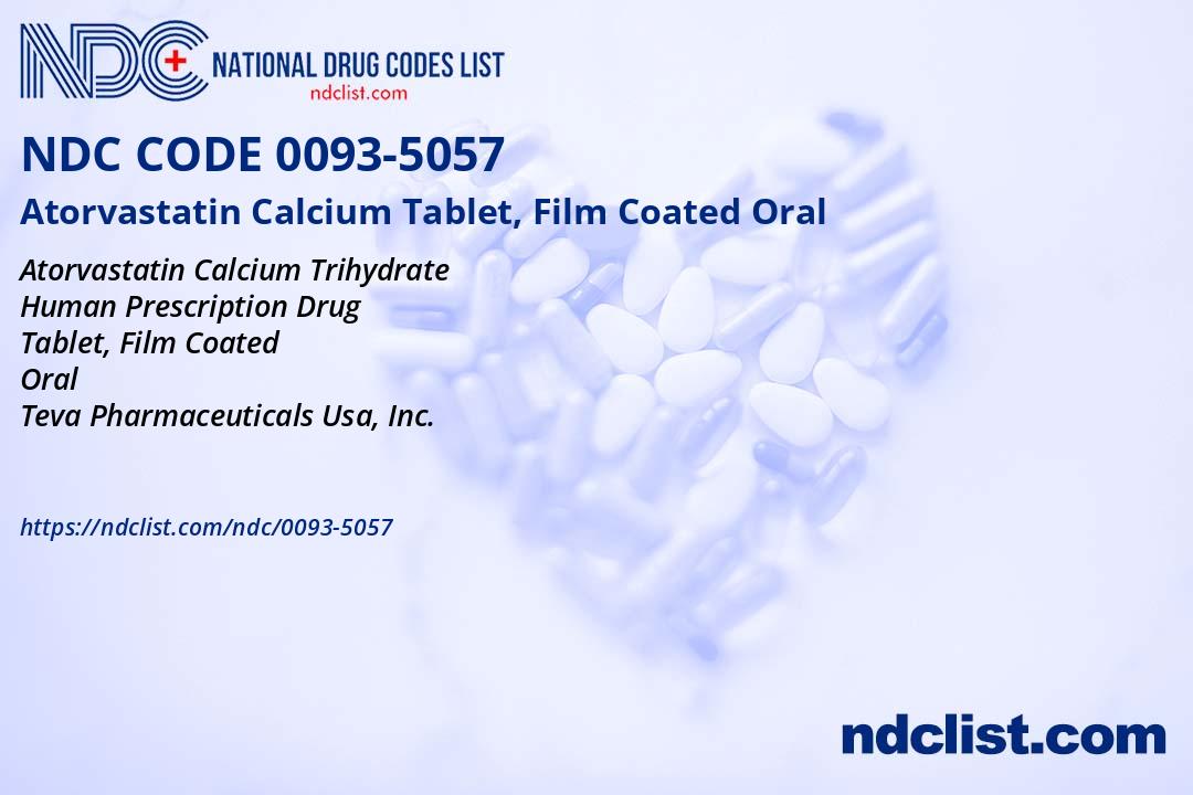 NDC 0093-5057 Atorvastatin Calcium Tablet, Film Coated Oral