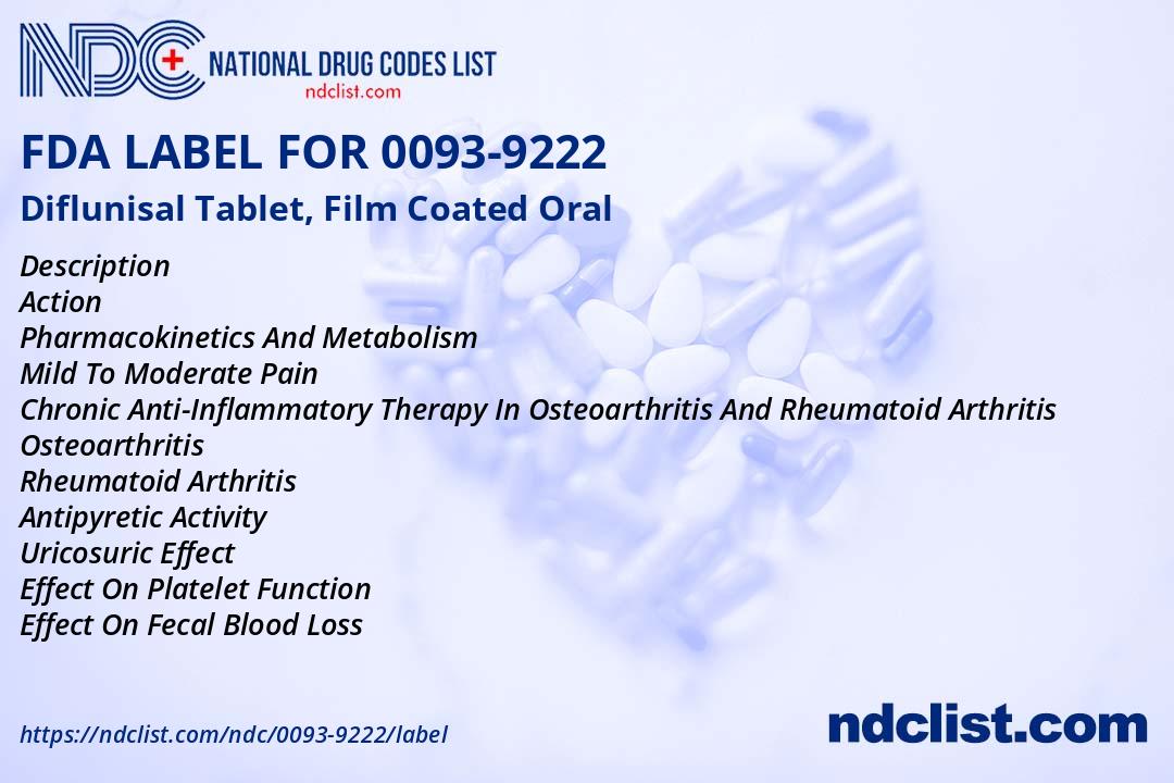 Diflunisal Tablet, Film Coated FDA Label - NDC 0093-9222