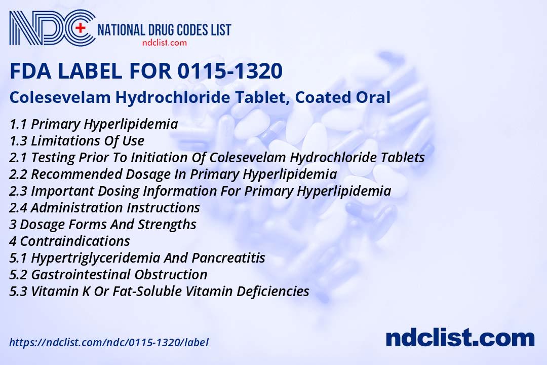 FDA Label for Colesevelam Hydrochloride Tablet, Coated Oral ...