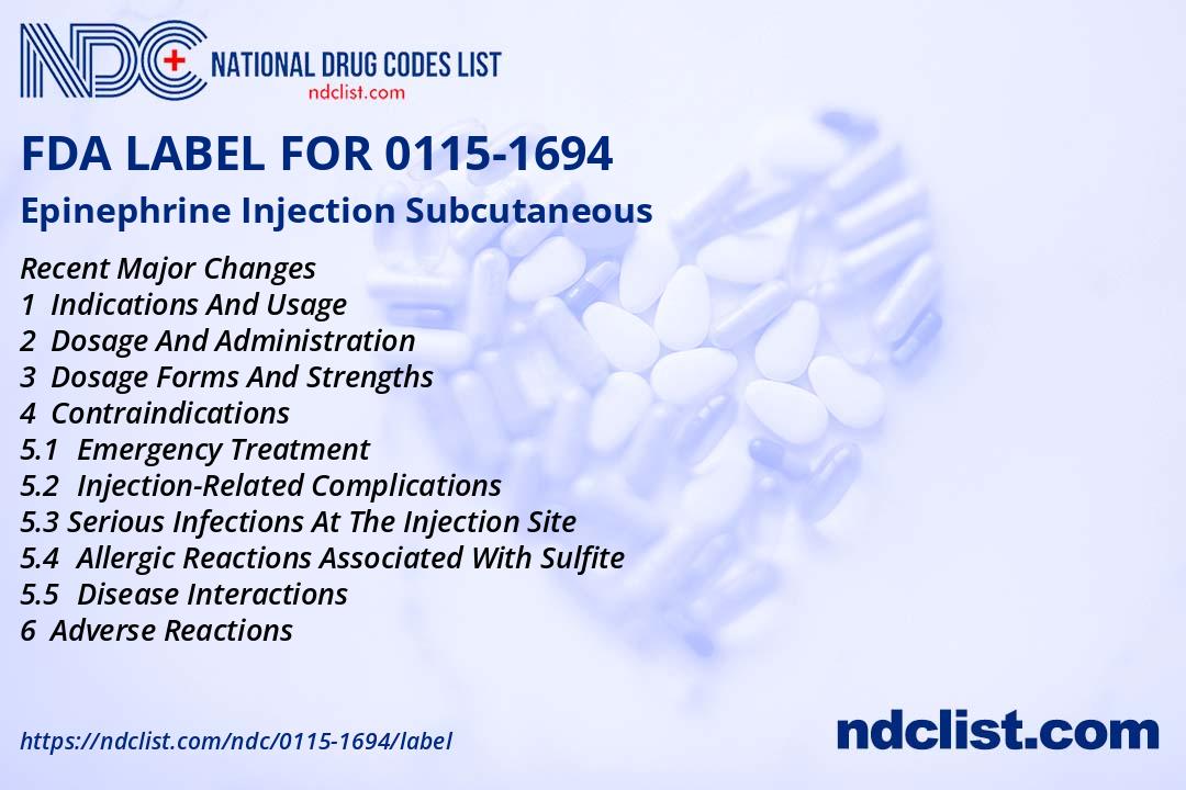 FDA Label for Epinephrine Injection Subcutaneous - Indications, Usage ...