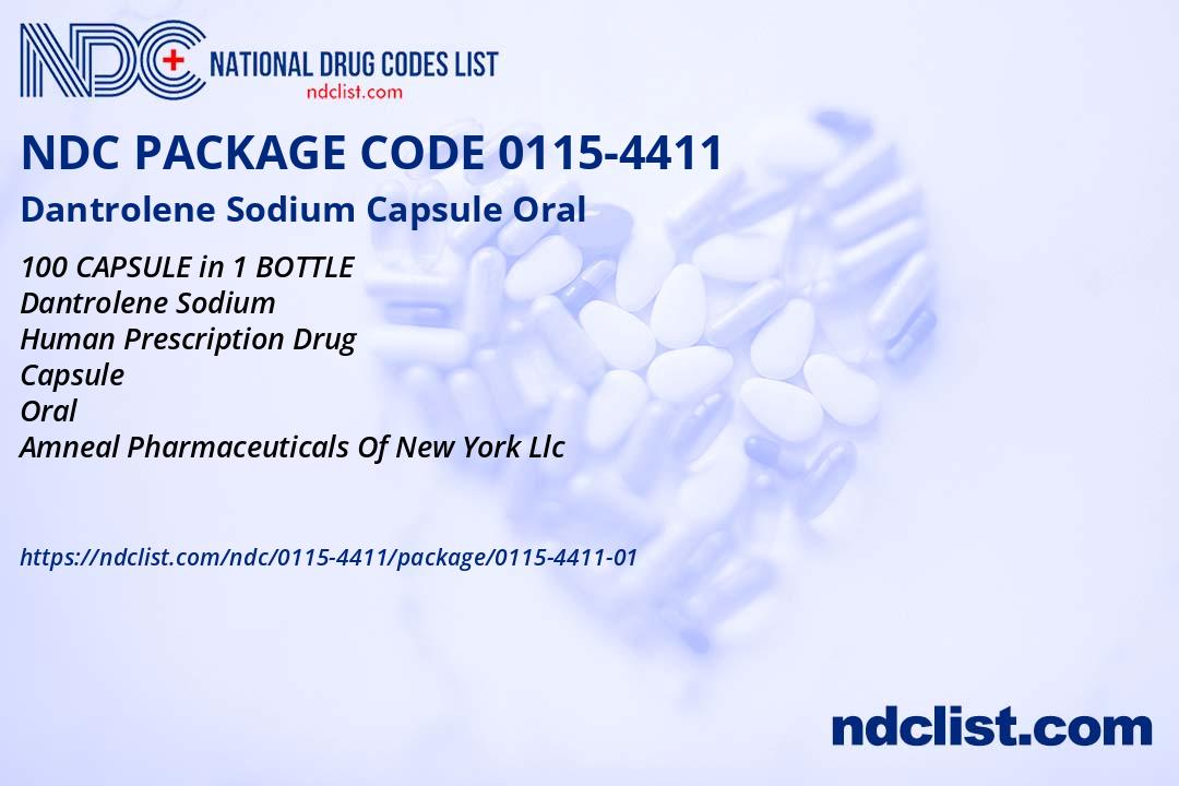NDC Package 0115-4411-01 Dantrolene Sodium Capsule Oral