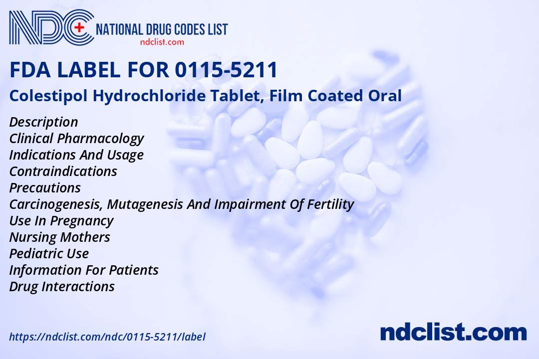 Colestipol Hydrochloride FDA Label - NDC 0115-5211