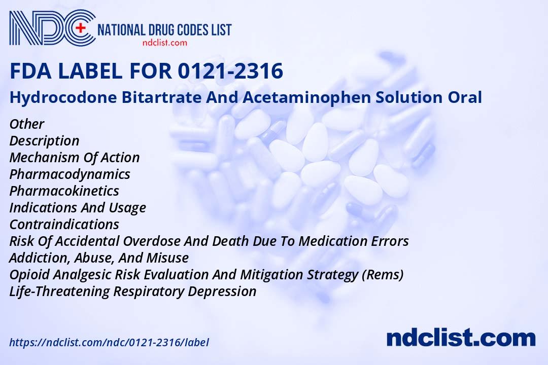 Hydrocodone Bitartrate And Acetam- FDA Label NDC0121-2316