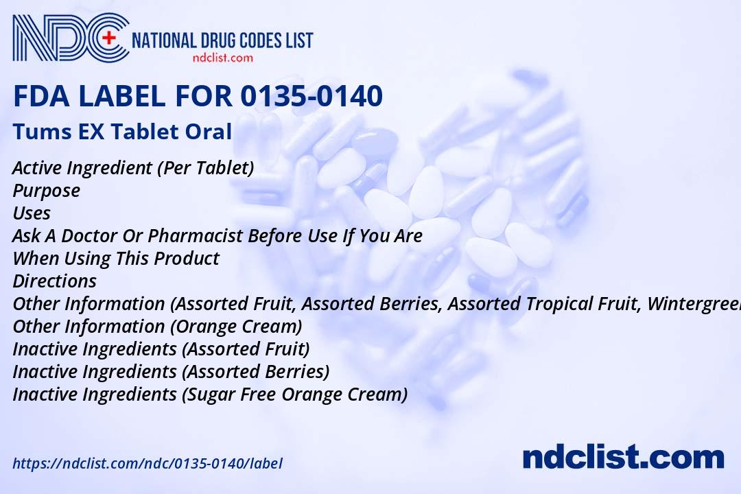 Tums Tablet FDA Label - NDC 0135-0140