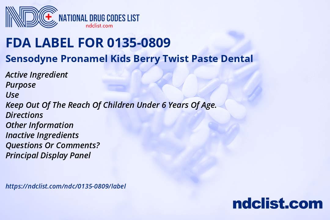 Sensodyne Pronamel Paste FDA Label - NDC 0135-0809
