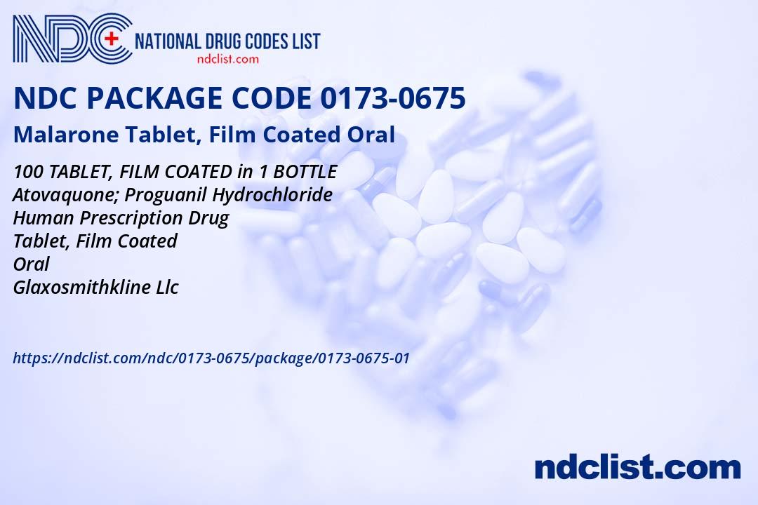 Malarone Tablet, Film Coated NDC Package 0173-0675-01