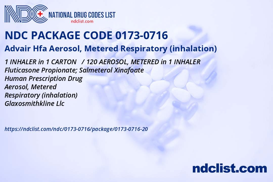 NDC Package 0173-0716-20 Advair Hfa Aerosol, Metered Respiratory ...