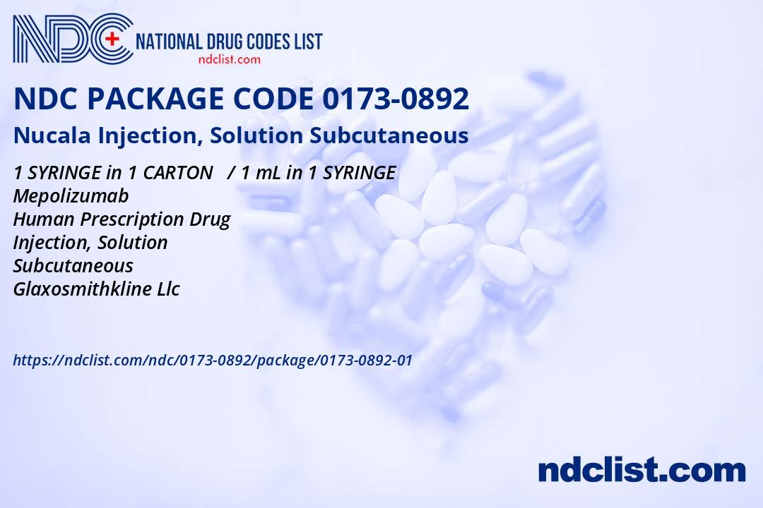 NDC Package 0173-0892-01 Nucala Injection, Solution Subcutaneous