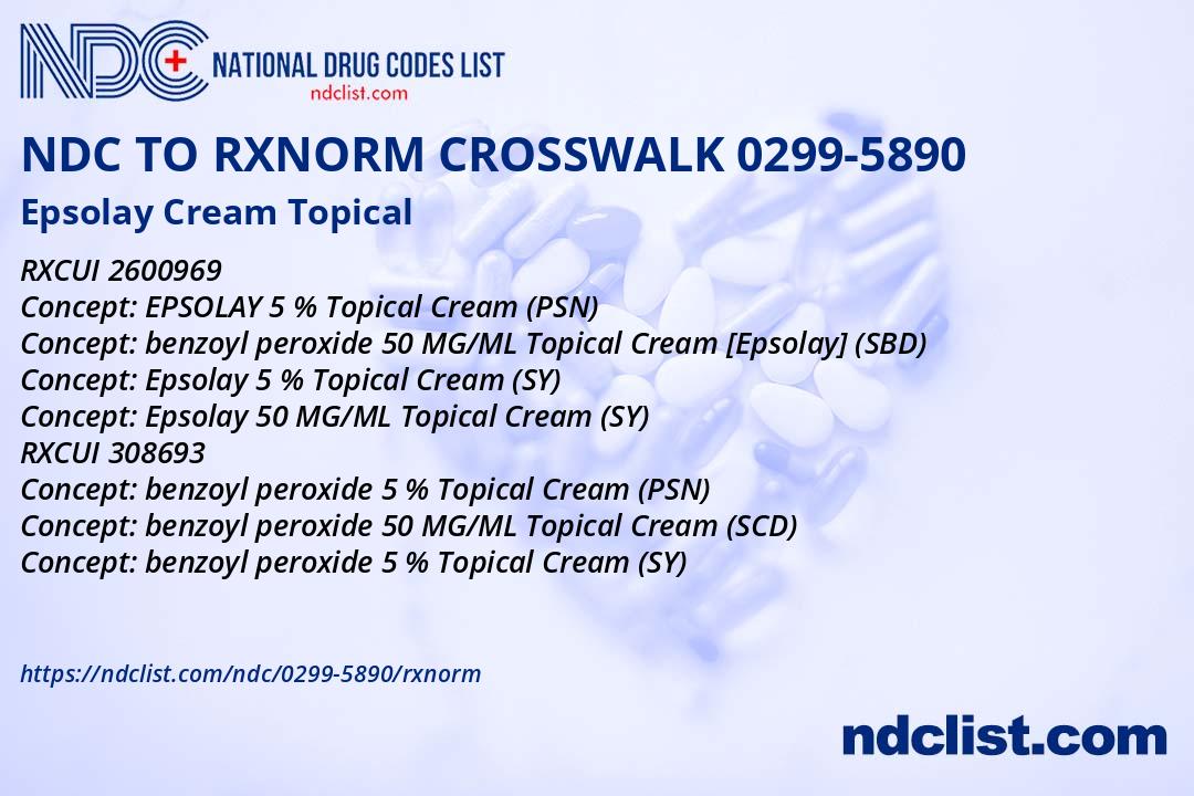 NDC RxNorm Crosswalk 0299-5890 Epsolay Cream Topical