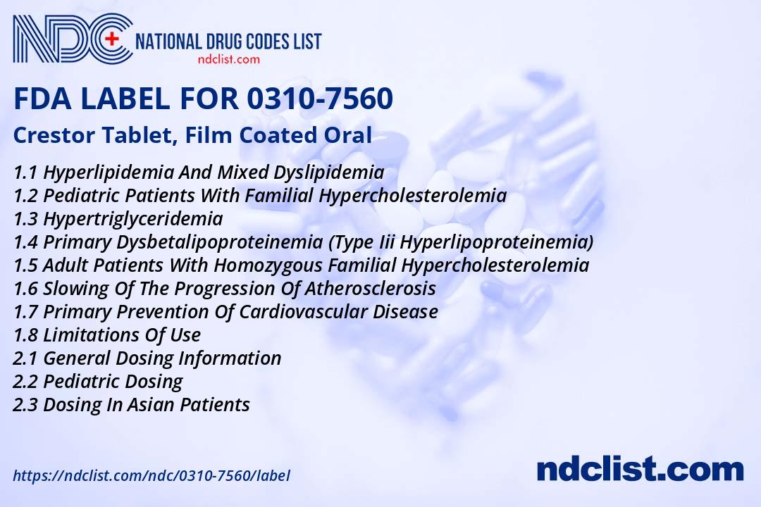 Crestor Tablet, Film Coated FDA Label - NDC 0310-7560