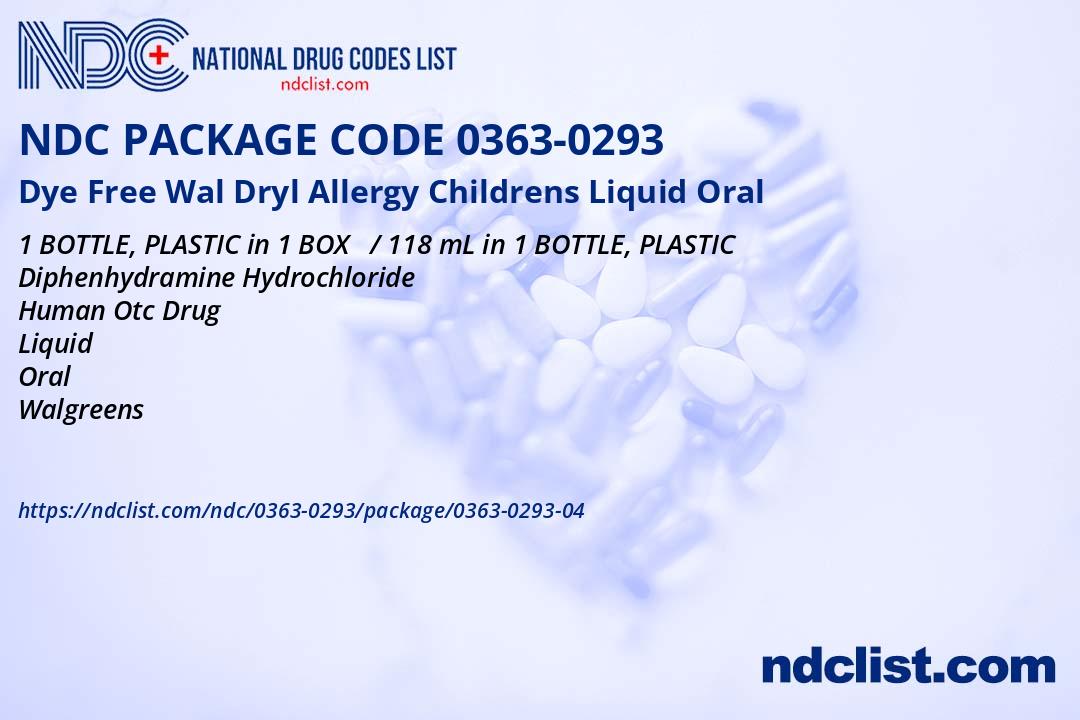 Dye Free Wal Dryl Allergy Liquid NDC Package 0363-0293-04