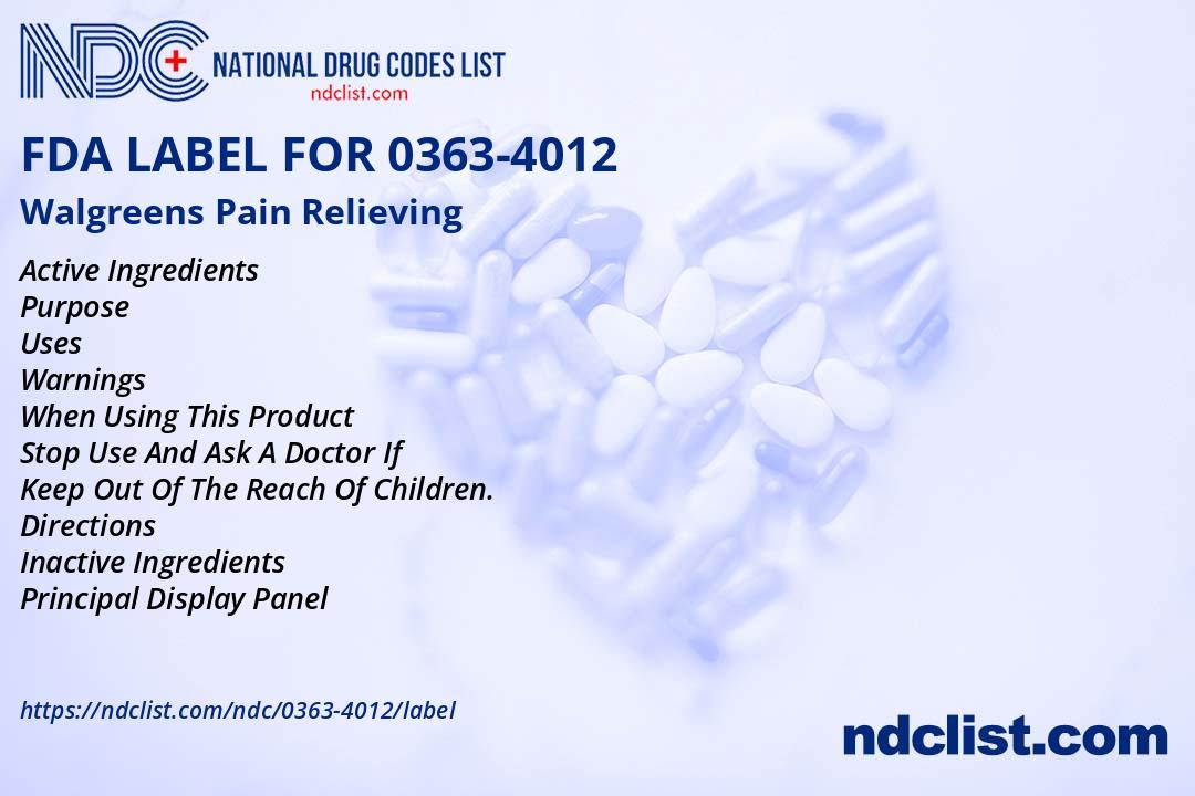 Walgreens FDA Label - NDC 0363-4012