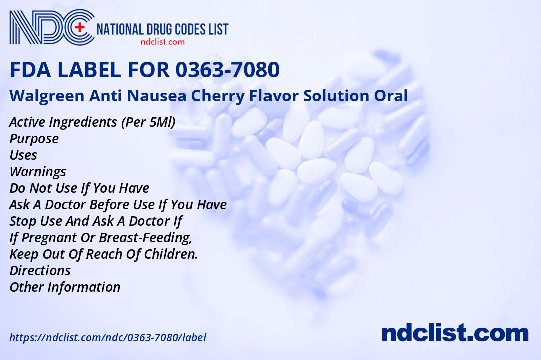 Walgreen Anti Nausea Solution FDA Label - NDC 0363-7080