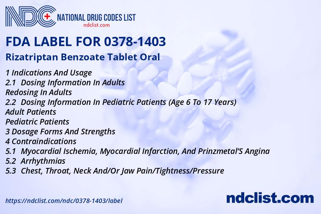 FDA Label for Rizatriptan Benzoate - Indications, Usage & Precautions