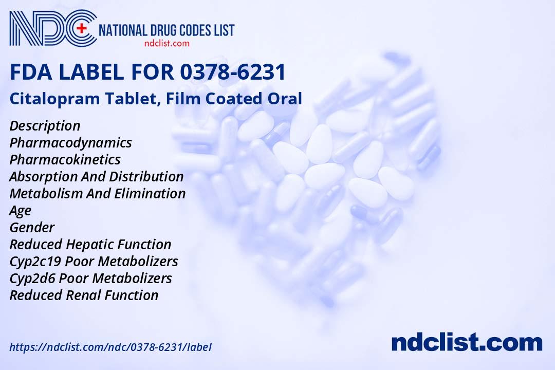 Citalopram Tablet, Film Coated- FDA Label NDC0378-6231
