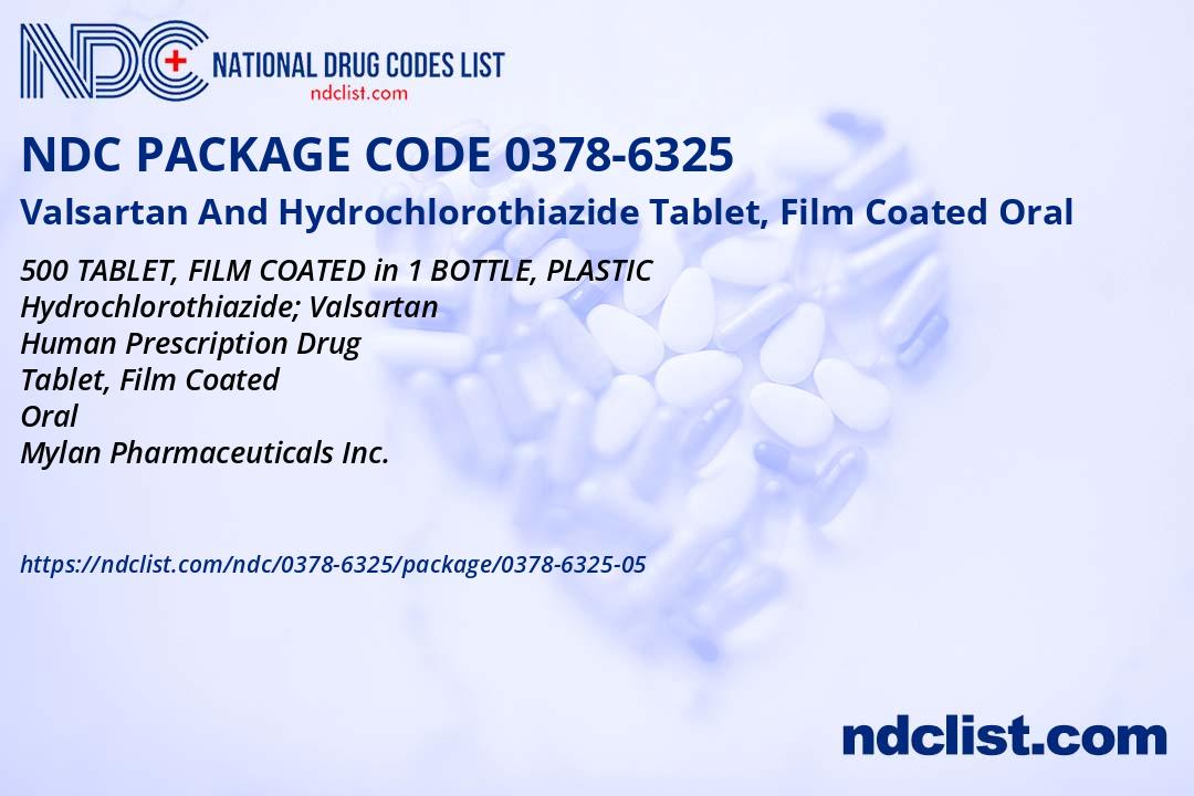 NDC Package 0378-6325-05 Valsartan And Hydrochlorothiazide Tablet, Film ...