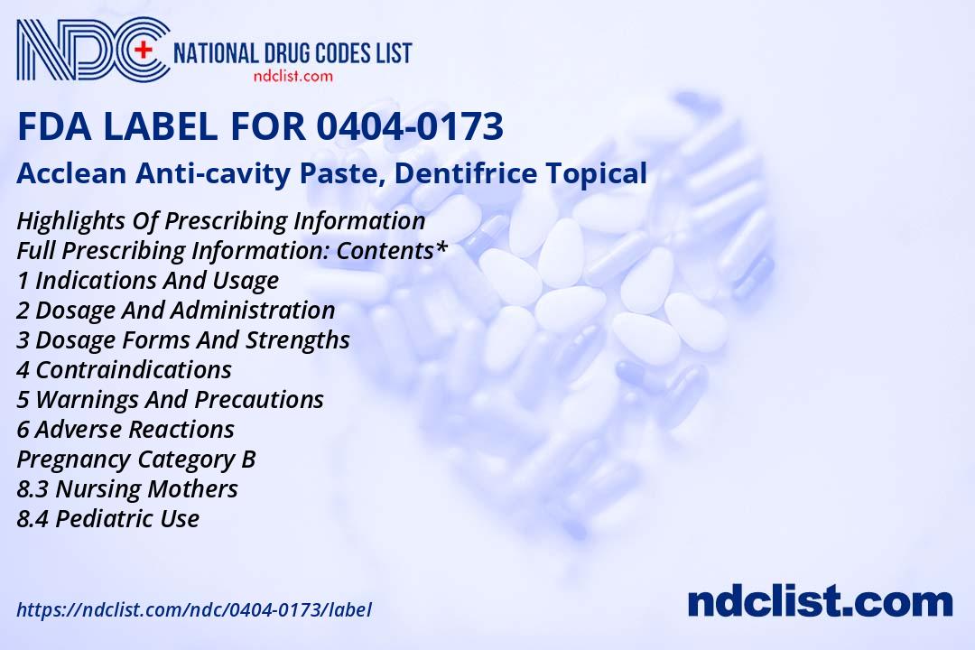 FDA Label for Acclean Anti-cavity Paste, Dentifrice Topical ...