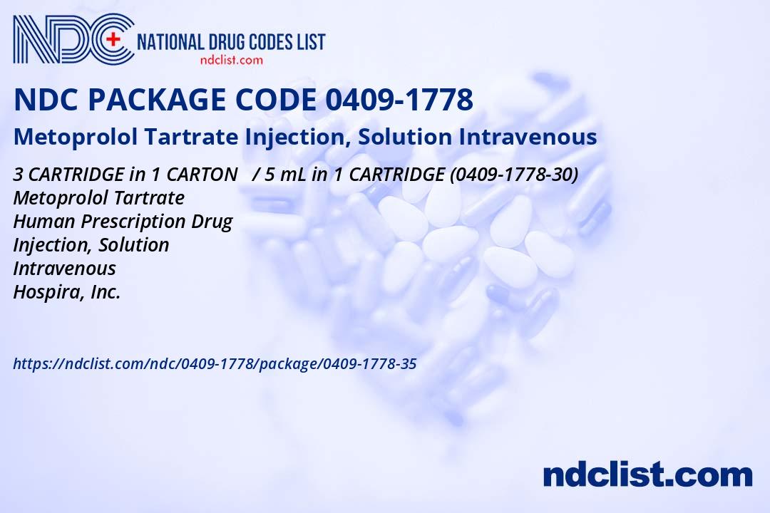 Metoprolol Tartrate Injection, Solution- NDC0409-1778-35