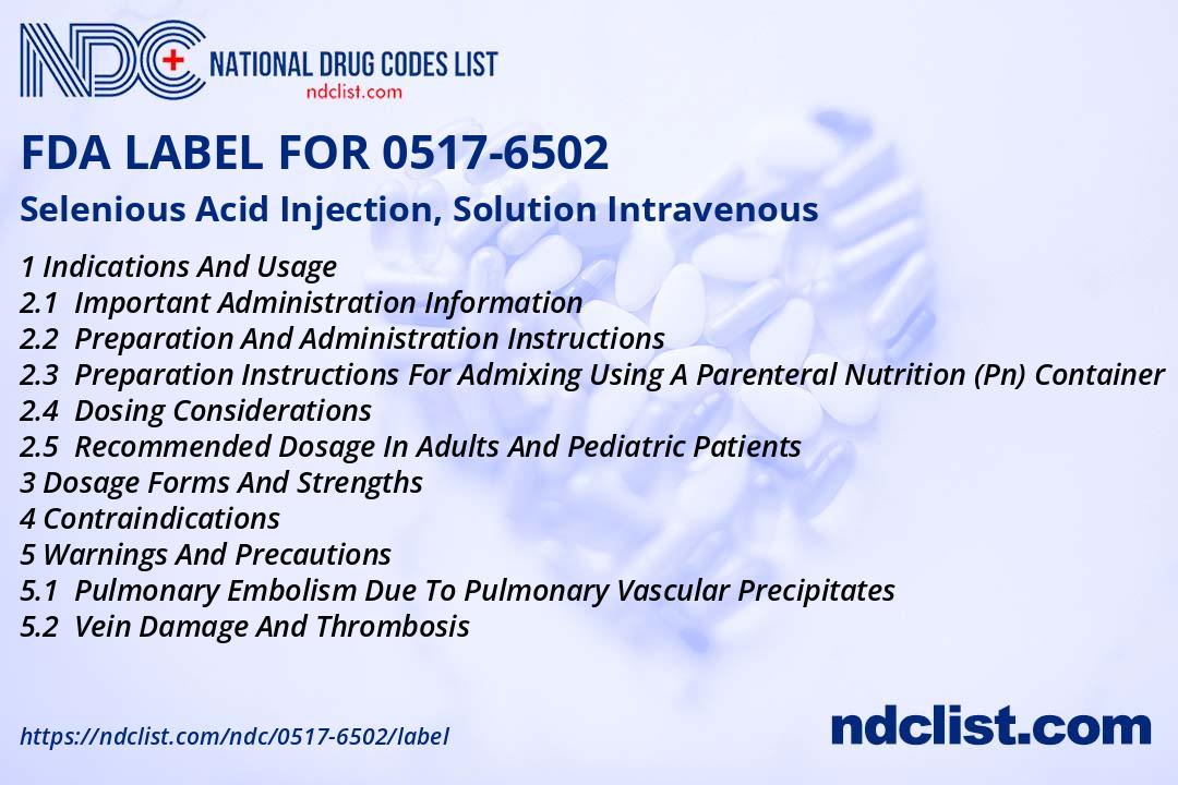 Fda Label For Selenious Acid Injection Solution Intravenous