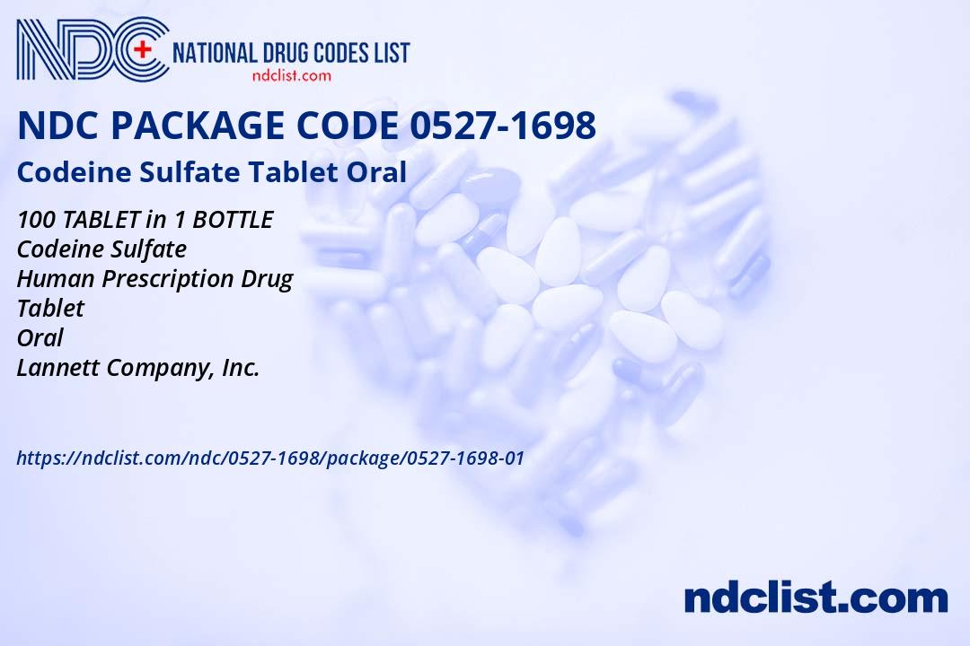 NDC Package 0527-1698-01 Codeine Sulfate Tablet Oral
