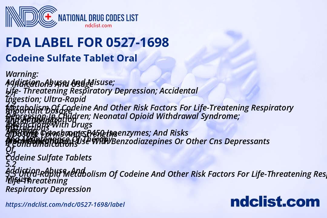 Codeine Sulfate Tablet FDA Label - NDC 0527-1698