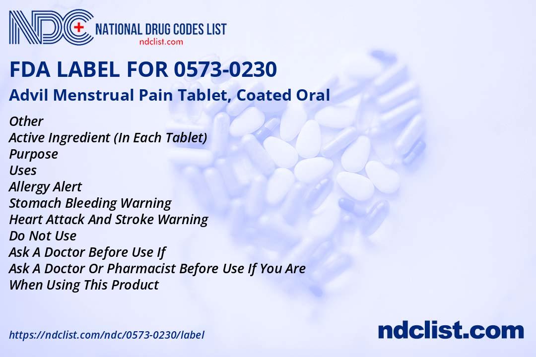 Advil Menstrual Pain Tablet, Coated- FDA Label NDC0573-0230