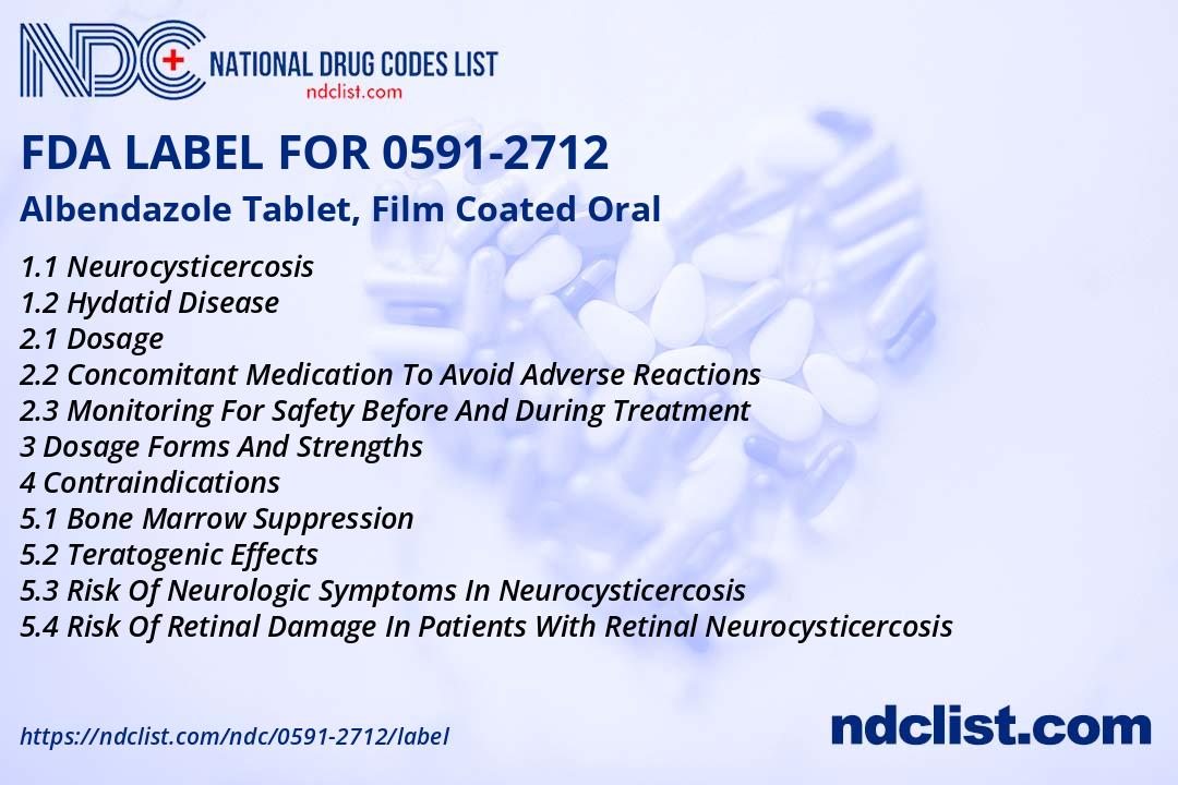 Albendazole Tablet, Film Coated FDA Label - NDC 0591-2712