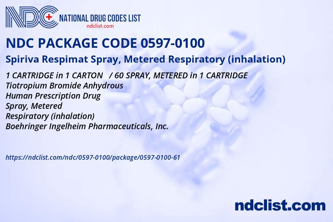 NDC Package 0597-0100-61 Spiriva Respimat Spray, Metered Respiratory ...