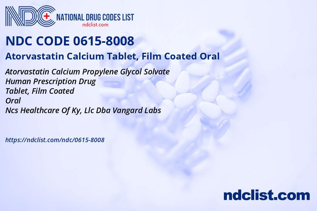 NDC 0615-8008 Atorvastatin Calcium Tablet, Film Coated Oral