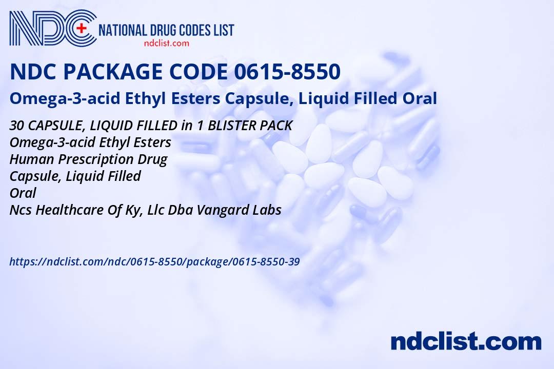 NDC Package 0615-8550-39 Omega-3-acid Ethyl Esters Capsule, Liquid ...