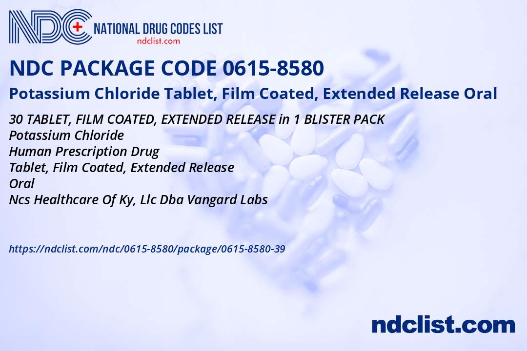 NDC Package 0615-8580-39 Potassium Chloride Tablet, Film Coated ...